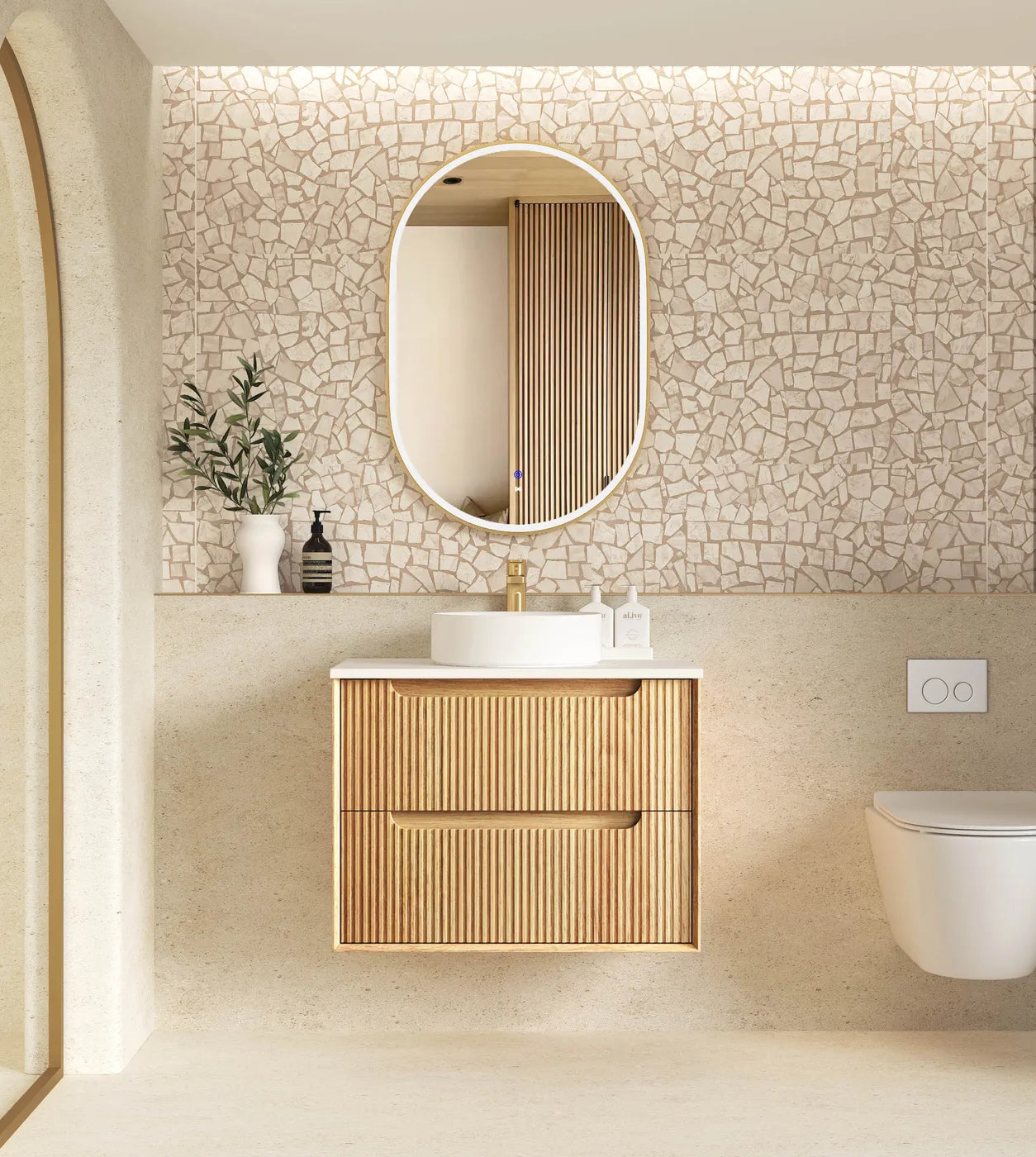 BYRON FLUTED 750MM WOODLAND OAK WALL HUNG VANITY – Deco Tiles and Bathroom