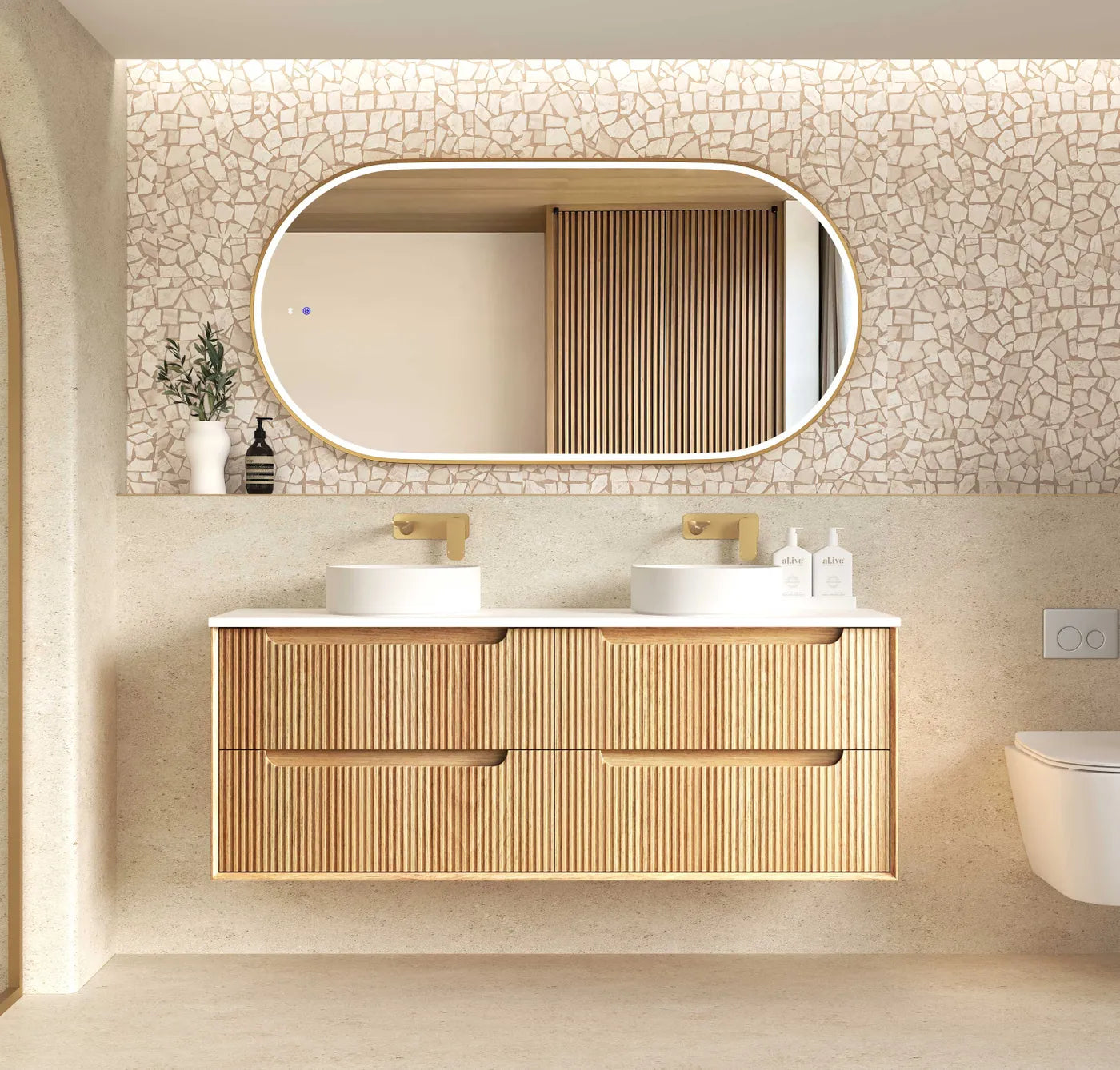 BYRON FLUTED 1500MM WOODLAND OAK WALL HUNG VANITY – Deco Tiles and Bathroom