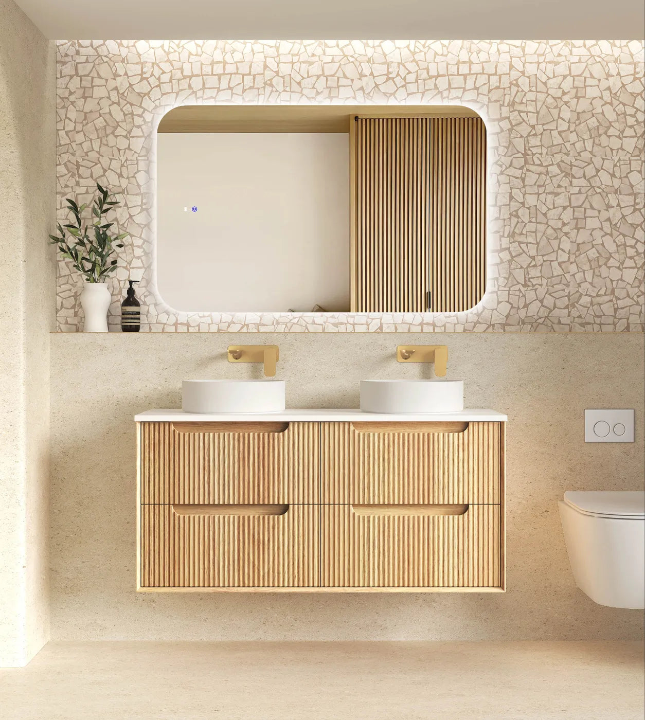 BYRON FLUTED 1200MM WOODLAND OAK WALL HUNG VANITY – Deco Tiles and Bathroom